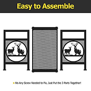 Timechee Firewood Log Rack Holder, Wrought Iron Fireplace Bin Log Rack with Adjustable Foot Pads, Heavy Duty Log Carrier Rack Storage Bin for Firepit Stove Indoor (Deer)