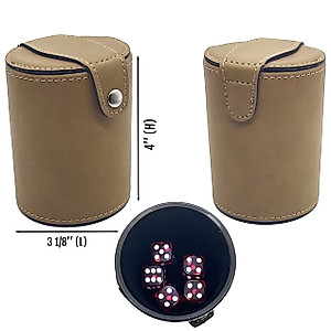 Leatherette Personalized Set of Dice Cup with Storage Compartment Customized PU Leather Dice Cup with 5 Red Dice Custom Gift (Light Brown)