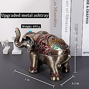 SogYupk Ashtray-Metal Elephant Ashtray-Outdoor Windproof Ashtray with Lid-Indoor Multifunctional Entertainment/Office Ashtray, Vintage Anti-Drop Ashtray,Gifts for Men and Women (Bronze Red)