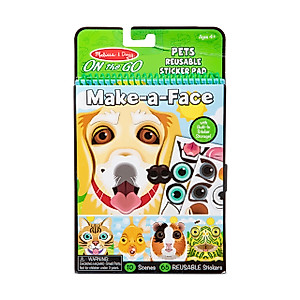 Melissa & Doug On the Go Make-a-Face Reusable Sticker Pad Travel Toy Activity Book – Pet Animals (10 Scenes, 65 Cling Stickers)