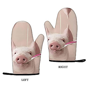 Pink Pig Printed Silicone Anti-Scald Gloves, Oven Mitts, Used for Cooking, Grilling, Kitchen Oven Gloves.
