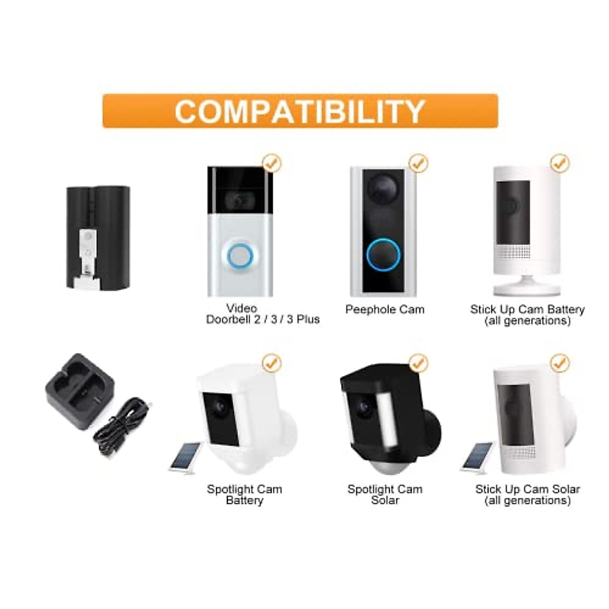 S7 3.65V Rechargeable Li-Ion Battery with Charger Compatible with Video Door Bell 2/3 Camera Battery 6040mAh