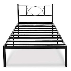 HAAGEEP Twin Bed Frame with Headboard Storage No Box Spring Needed Metal Platform Single Size Bedframe Foundation 14 Inch High