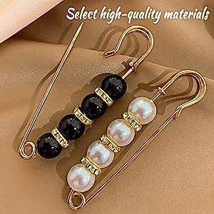 Sonloka Pearl Brooch Pins for Women Fashion, Crafts, Sweater Shawl Clip Double Gold Waist Pants Extender Safety Pins,5 Pcs (White)
