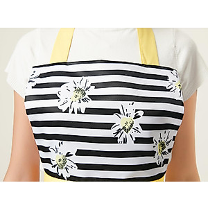 Lovely Comfortable Claccic Black Stripe and Fashion Daisy Skirt Kitchen Women Apron for Ladies Girls Wife Daughter (Yellow)