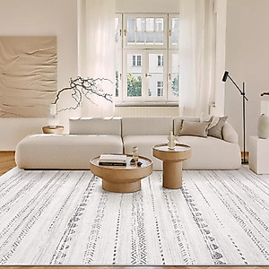 8x10 Area Rug Living Room Rugs: Large Soft Machine Washable Boho Moroccan Farmhouse Neutral Stain Resistant Indoor Floor Rug Carpet for Bedroom Under Dining Table Home Office House Decor - Grey