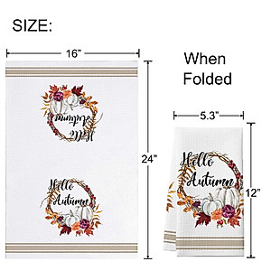 PAJAROAZUL Fall Kitchen Towels Set of 4 Decorative Autumn Pumpkin Seasonal Dish Towels, 16 X 24 Inch Fall Thanksgiving Farmhouse Decoration Absorbent Drying Tea Towel Hand Cloth for Home Kitchen