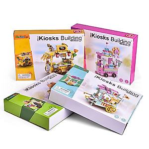 FUN LITTLE TOYS 4 Boxes Food Cart Building Block Toy Street View Building Bricks Set Include Ice Cream Cart BBQ Station Thrifty Thirst and Sushi Stop,Building Block Sets,