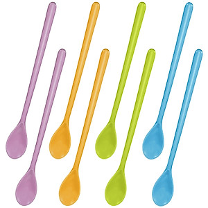 Lallisa 8 Pcs Iced Tea Spoons Long Plastic Ice Handle Spoon Colorful Teaspoons 8.9" Coffee Stirring Spoons Long Handle Spoon Long Teaspoons for Mixing Ice Cream Honey Sundae Hot Chocolate Cocktail