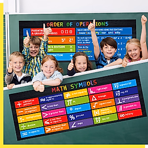 Math Symbols Poster, 2 PCS Large Math Symbols Order of Operation Mathematics Bulletin Board Banner Wall Decor for Primary Middle High School Classroom (Poster Tube Package)