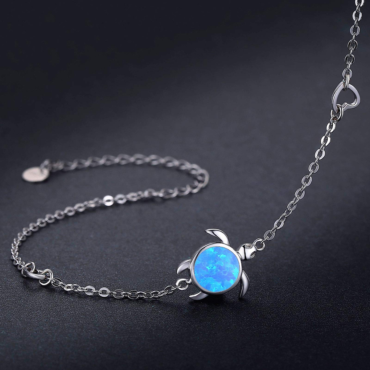 Cuoka Turtle Bracelet 925 Sterling Silver Opal Turtle Jewelry Sea Turtle Bracelet Ocean Nature Bracelet Turtle Gift for Her for Women (B-Blue Opal)