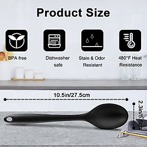 Silicone Spoon, for Kitchen Cooking, Mixing, Stirring, Basting, Serving and Baking, Soup and Sauce Utensil, Food Grade Rubber, Nonstick High Heat Resistant (Black)