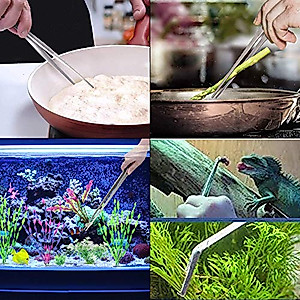 Miupoo Long Handle Stainless Steel Paint Straight and Curved Tweezers Nippers,Extra Long Precision Craft Tweezers Set with Serrated Tips,Silver,2 pieces,9.8Inches