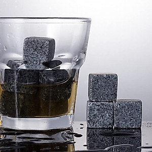 Pack of 9 Whiskey Stones Gift Set Reusable Ice Cube Whiskey Rocks with Wooden Gift Box and Storage Carrying Pouch (Gray)