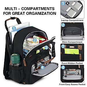 SINVICKO 15.6 Inch Laptop Backpack for Women Men Work Laptop Bag Large Capacity with USB Port,Waterproof Purse Backpacks Teacher Nurse TSA Travel Bags Casual Daypacks for School,College,Business,Black