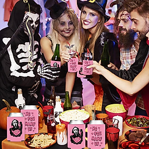 HOMEZZO 12 Pcs Halloween Party Can Cooler, No You Hang Up Halloween Ghost Drink Sleeves for Halloween Party Favors Trick or Treat Supplies Wacky Horror Party