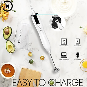 Handheld Milk Frother USB-C Rechargeable Electric Whisk Drink Foam Mixer with 3 Heads, 3 Speeds Adjustable White Mini Coffee Frother for Latte, Cappuccino, Hot Chocolate, Egg, Matcha
