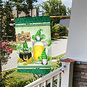 St Patricks Day Garden Flag, Lucky Irish Gnomes Shamrocks Welcome Burlap Garden Flags 12x18 Double Sided, Outdoor Small Holiday Garden Decor Flags