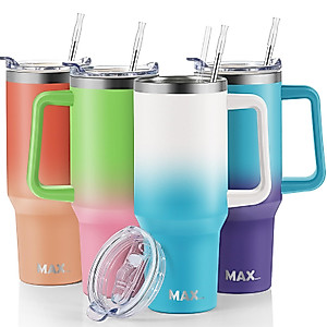 MaxBase 40 Oz Tumbler with Handle and Straw Lid, Insulated Reusable Stainless Steel Travel Mug Keeps Drinks Cold up to 34 Hours, 100% Leakproof Bottle (WhiteBlue)