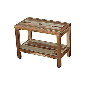 EcoDecors Teak Shower Bench Eleganto Garden Bench with Shelf Natural Teak Wooden Seat Patio Bench Wood Shower Bench in Earthy Teak Finish - 24 inches Length