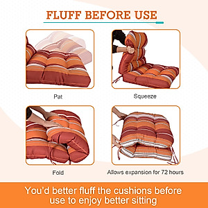 EAGLE PEAK Tufted Outdoor/Indoor High Back Patio Chair Cushions, Set of 2, 46'' x 22'', Red Stripes