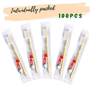 G-Smile100 pcs Individually Wrapped Disposable Toothbrushes with Toothpaste