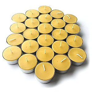 Pure Beeswax Tealights (Pack of 24) Unscented Tea Lights with Light & Natural Honey Scent - Decorative & Handmade Candles for Home, Wedding - 4 Hour Burn Time - Eco Friendly, Smokeless & Clean Burning