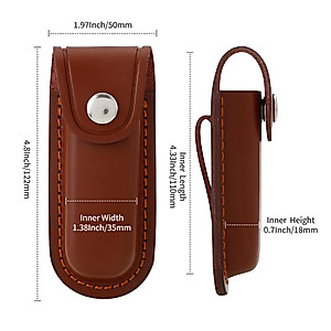 Pocket Knife Sheath, 4" Folding Pocket EDC Knife Case, Portable Pouch Knife Leather Holster with Snap Closure and Belt Loop, Accessory for Outdoor Climbing, Camping, Cycling and Hiking, Brown