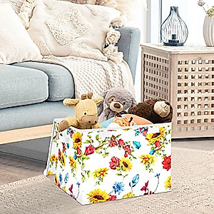 Sunflowers Pomegranate Storage Bins with Lids for Organizing Lidded Home Storage Bins with Handles Oxford Cloth Storage Cube Box for Bed Room