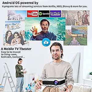 LCD Smart Bluetooth WiFi Projector 1080P Native 8000Lumen, LED Home Projector with Android utdoor Indoor Room Movie Night, Built-in Netflix Wireless Projector for Phones Sync, TV Stick, USB HDMI