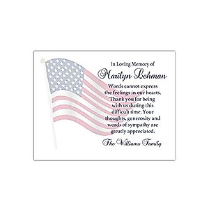 Sympathy Acknowledgement Cards, Funeral Thank You and Bereavement Notes Personalized with American Flag - Envelopes Included