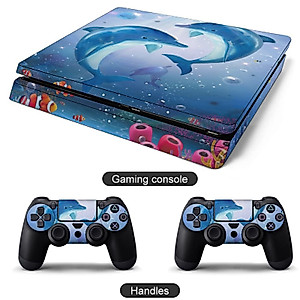 Dolphin Family in Colorful Tropical Ocean Sticker for P-S4 Controller Full Protective Skin Cover Design Wrap Decal Sticker Compatible with P-S4 Print