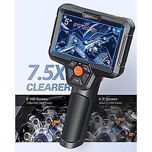 DEPSTECH 5" IPS Display Endoscope, Dual Lens Inspection Camera with Light, 7.9 mm HD Borescope, Sewer Camera with LED Flashlight, 32 GB, 5000 mAh Battery, Carrying Case, Detachable Snake Camera-16.5ft