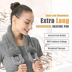 UNCN Long Heating pad for Neck and Shoulders Back 33 * 5.9" microwavable Large Moist Heat Pack Warm hot Compress Neck wrap Weighted Bag Massage Reusable Herbal Nature Calming Portable Grey