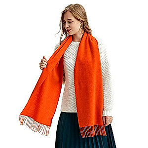 Cashmere Scarf of Pure Cashmere, Quality Finishing, Gorgeous & Natural, Long Size 70.9x11.9 in, K0102 (Orange)