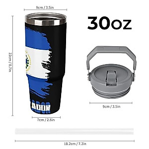 Vintage El Salvadorean Flag 30 OZ Insulated Tumblers with Handle And Straw Leakproof Vacuum Insulated Stainless Steel Water Bottle for Car Fishing Travel