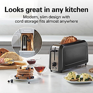 Hamilton Beach Extra Long Slot 2 Slice Toaster with Browning Control, Bagel Function, Cancel Button & Auto Shutoff, Modern Slim Design Fits Any Space, Black (22989)