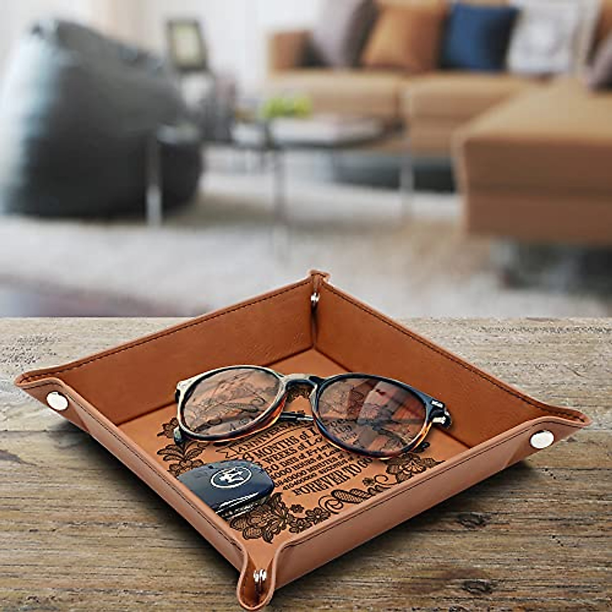 Bella Busta-13 Years Anniversary-Traditional Lace Engraved Art Work Design for 13th Anniversary-Engraved Leatherette Valet Tray (Rawhide)