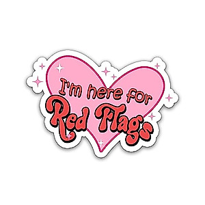 Miraki I'm Here For Red Flags Sticker, Book Lover Sticker, Reading Book Sticker, Book Nerd Sticker, Water Assitant Die-Cut Vinyl Booktok Decals for Laptop, Phone, Water Bottles, Kindle Sticker