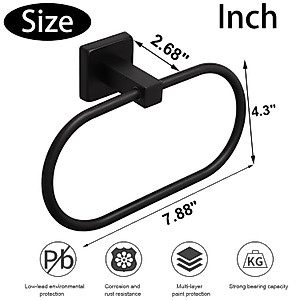 TocTen Towel Ring/Hand Towel Rack - Thicken SUS304 Stainless Steel Bathroom Hand Towel Holder Heavy Duty Unique Oval Hand Towel Hanger Wall Mounted for Bathroom Kitchen Sink (Matte Black)