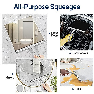 AmazerBath Squeegee for Shower Glass Door, Shower Squeegee for Glass Doors - All-Purpose Squeegee with Hook for Shower Doors, Windows, Mirrors, Tiles and Car Glass, 10 Inches