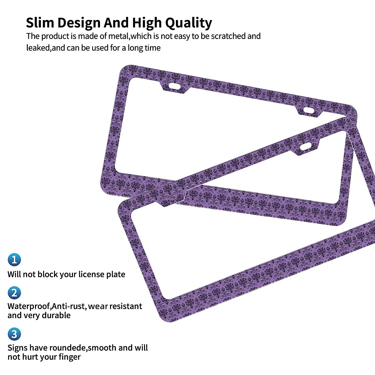 Haunted The Mansion License Plate Frames Cars Decor Universal Car Accessories Fits Standard US Vehicles for Women Men with 2 Holes with Black Screw Caps Pack 2