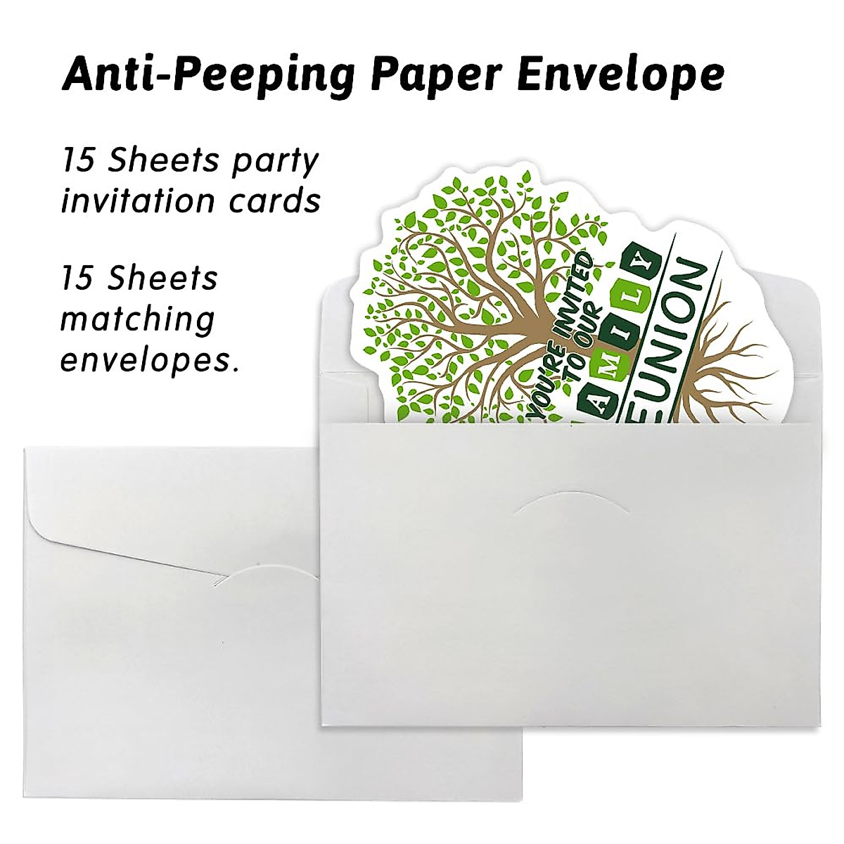 Cusrtyh Greeting Card - 15 Sheets Family Tree Reunion Invitations, Double Sided, Birthday Party Supplies with 15 Envelopes