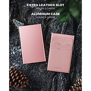 VULKIT Credit Card Holder Minimalist Slim Pop Up Wallet with Leather Slots RFID Blocking for Men and Women Holds 7 Cards and Notes Rose