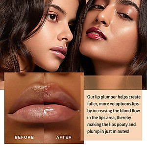 MIESCHER Lip Plumper Gloss Moisturize Hydrating Liquid Lipstick Smooth Wet n Wild Jelly Lip gloss Stick Honey Shine Lip Sexy Red Plumping Lip Best Clear Lip Plumper Balm Liquid Party Disco (Coffee)