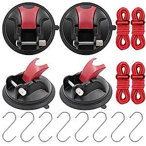 4 Pcs Heavy Duty Vacuum Suction Cup Anchor with Strong Screw,Camping Vacuum Suction Cup with 4 Pcs Reflective Rope,Outdoor Strong Suction Cup Glass Anchor for Tent,Car,Awning,Pet,Boat,Bathroom,kitchen