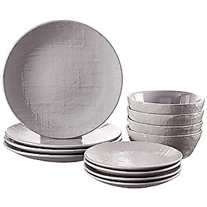 DINNERSET 12PCS GREY LINEN EMBOSSED