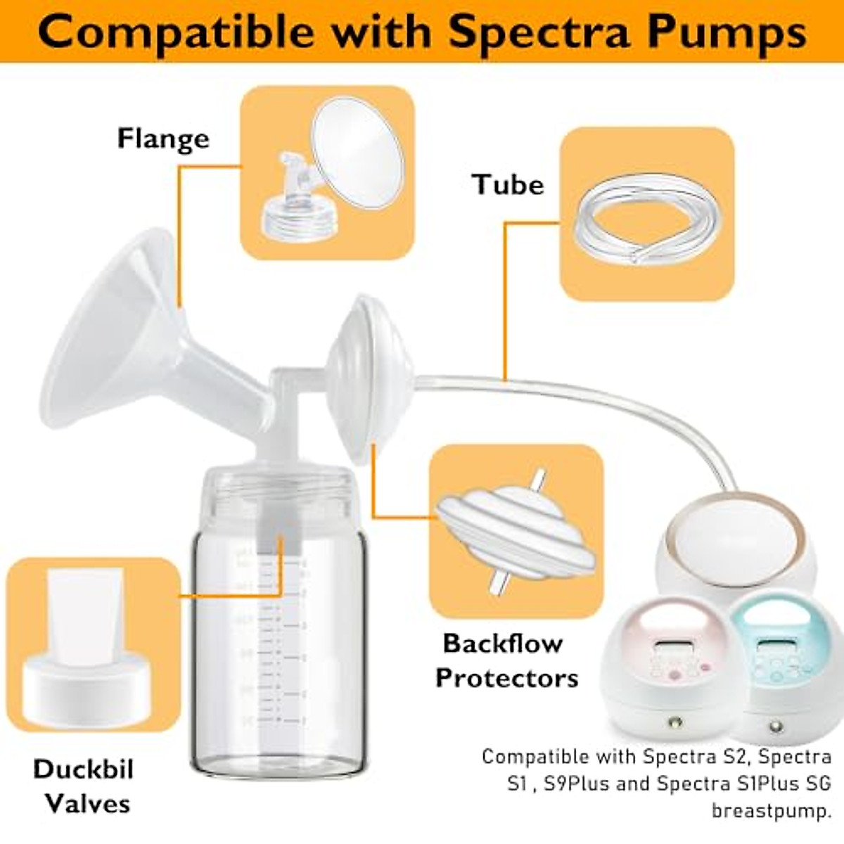 Backflow Protector 2PCS Tubing 2PCS and Duckbill Valves 4PCS Replacement Pump Part Compatible with Spectra S1 Spectra S2 Spectra 9 Plus,Replace Original Spectra Pump Parts