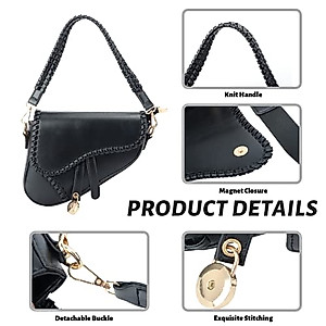 Ynport Saddle Bags Purse for Women Trendy Leather Shoulder Bag Knit Underarm Crossbody Bag Vintage Satchel Handbags