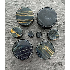 Lobal Domination PAIR of Blue Tiger Eye Organic Stone Plugs Gauges - up to 25mm available! (0g (8mm))